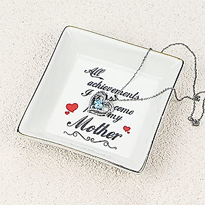 BLOCE Mother Gifts from Daughter- Ceramic Trinket Dish Ring Holder, Jewelry Tray with White Gift Bag, Golden Edged Jewelry Holder Gifts for Mother's Day