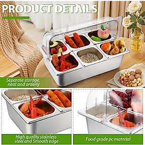GCIUEMMH Chilled Veggie Tray with Lid - Stainless Steel Food Serving Tray Buffet Condiment Dispenser 6 Pan Countertop Food Serving Container with Clear Top Cover for Seafood Fruit Party Buffet Tray