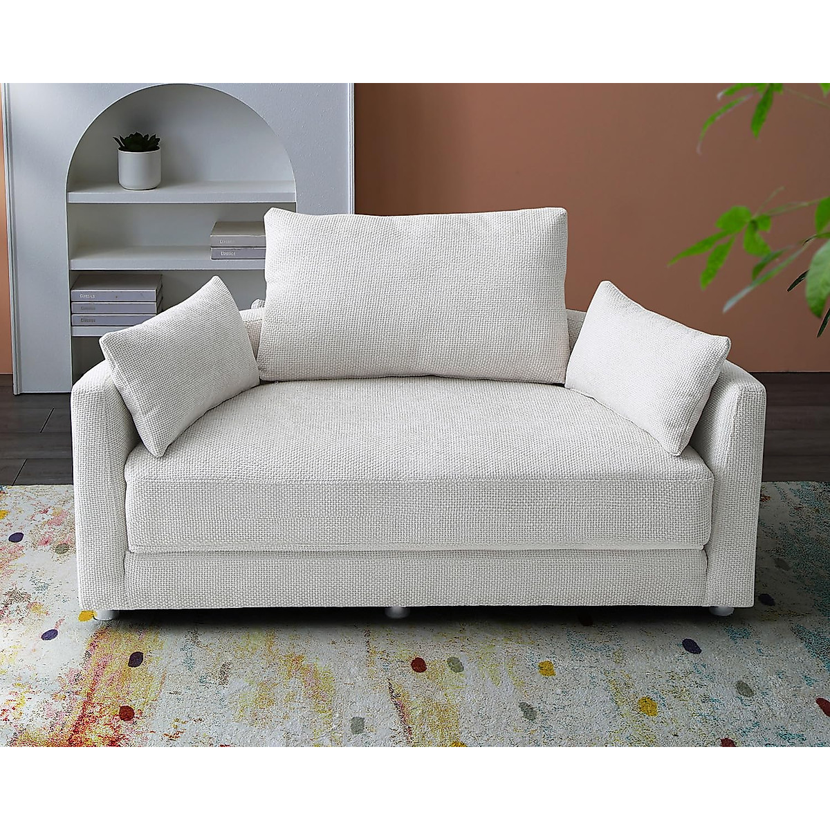 Taiweny Convertible Chair Bed Sleeper, Round Fold Out Chair Bed Folding Sofa Bed, Folding Chair Bed Foldable Sleeper Sofa for Living Room Apartment, 55" W, Beige