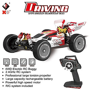 GoolRC WLtoys 144001 RC Car, 4WD 2.4GHz 60km/h High Speed Remote Control Car Off-Road RC Trucks, 1:14 Scale RC Buggy with RTR Aluminum Alloy Chassis 550 Motor Gifts for Adults (Red)