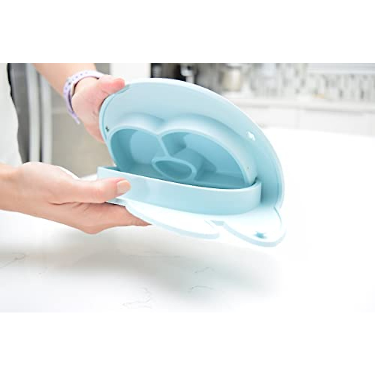 Fold-N-Go Baby Plates & Toddler Plates | Foldable for easy carry | 100% Food Grade Silicone Plate | BPA Free | Baby led weaning plate | Microwave and dishwasher safe (BLUE SKY)