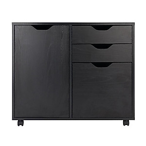 Winsome Halifax Storage Mobile Cabinets, 1 Large Door, 3 Drawers, for Home Office, Black