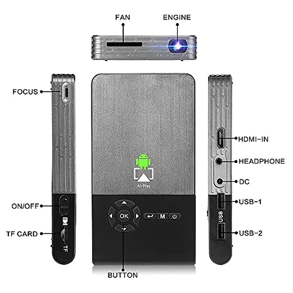 LDCHNH Mini DLP Projector Portable Proyector LED DLP Beamer Home Cinema Support (Size : 8GB)