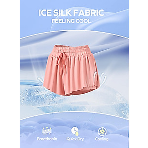 Ewedoos 2 in 1 Flowy Shorts Girls Butterfly Athletic Shorts Size 10-12 Cute Preppy Trendy Shorts Skirt for Teen Girls Pink