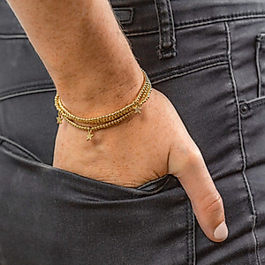 And Lovely 14K Gold Plated Bead Stretch Bracelet with 14K Gold Plated Star Charm - Stackable Stretch Bracelet - Set of 3 (Gold)