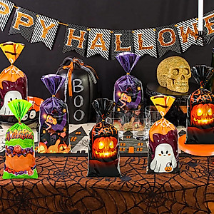 200 PCS Halloween Treat Bags, Halloween Goodie Bags with Twist Ties, Halloween Candy Bags for Halloween Party Favors, Trick or Treat, Hallowen Gift Party Supplies