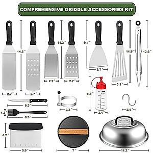 Griddle Accessories Set of 30, Flat Top Grill Accessories Set for Blackstone and Camp Chef, Grill Spatula Set with Enlarged Spatulas, Basting Cover, Scraper for Outdoor BBQ