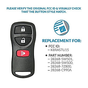 Keyless2Go Replacement for Keyless Entry Remote Car Key Fob 3 Button KBRASTU15-2 Pack