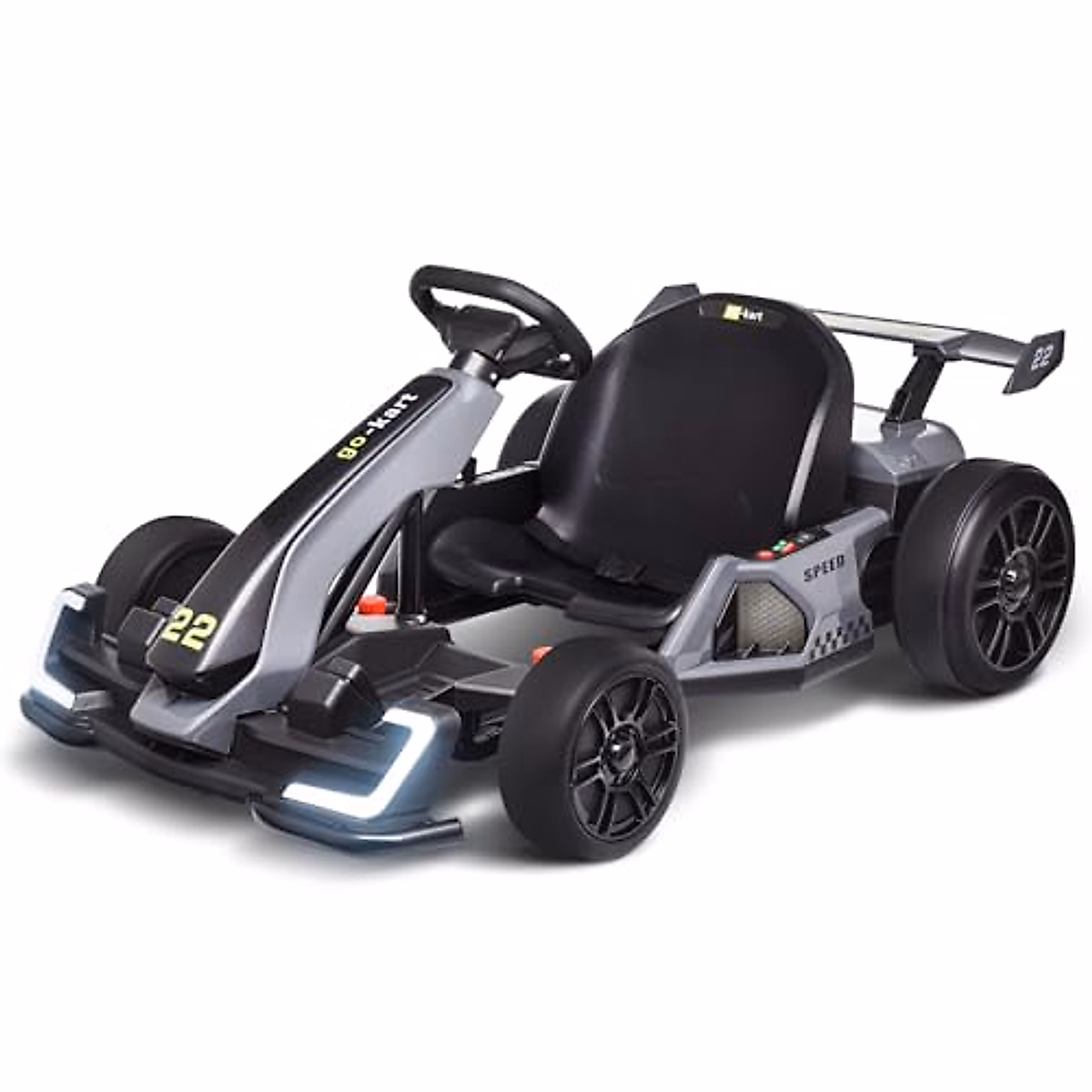 Blitzshark 24V Kids Go Kart 300W Powerful Drift Kart Electric Pedal Kart Outdoor Race Toy, with 2X150W Strong Motor, 7AH Big Battery, Drift/Sports Mode, EVA Tire, Brake Pedal, Length Adjustment, Grey