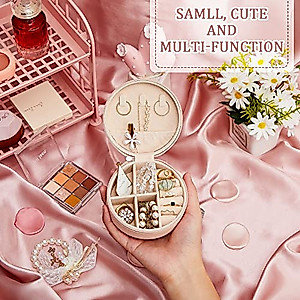 6 Pcs Travel Jewelry Case Bridesmaid Gift Boxes Jewelry Travel Organizer Small Round Jewelry Box Mini Storage PU Leather (Pink)