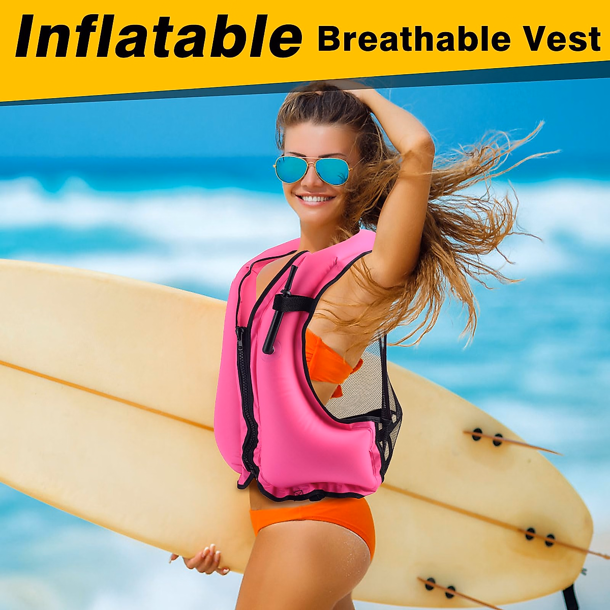 SOLY Inflatable Snorkel Jackets, Buoyancy Aid Swim Diving Jacket-Adult with Leg Straps Snorkel Vest for Swimming,Kayaking Other Low Impact Water Sports（Blue）