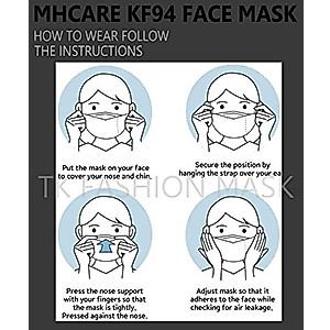 [30 Pack] Black Disposable KF-94 Face Mask, Individual Pack, Made in Korea, Disposable, Nose Mouth Covering Dust Face Mask, Adjustable Strap, Unisex Adult, 3D Ergonomic Design