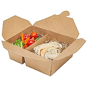 Restaurantware Bio Tek 47 oz Rectangle Kraft Paper #3 Bio Box Take Out Container - 2-Compartment - 6 1/2" x 5 1/4" x 2 1/2" - 200 count box