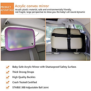 TYSKL Baby Mirror for Car - Safety Car Seat Mirror for Rear Facing Infant with Wide Crystal Clear View - Adjustable Acrylic 360°for Backseat - Safe, Secure and Shatterproof (Purple)