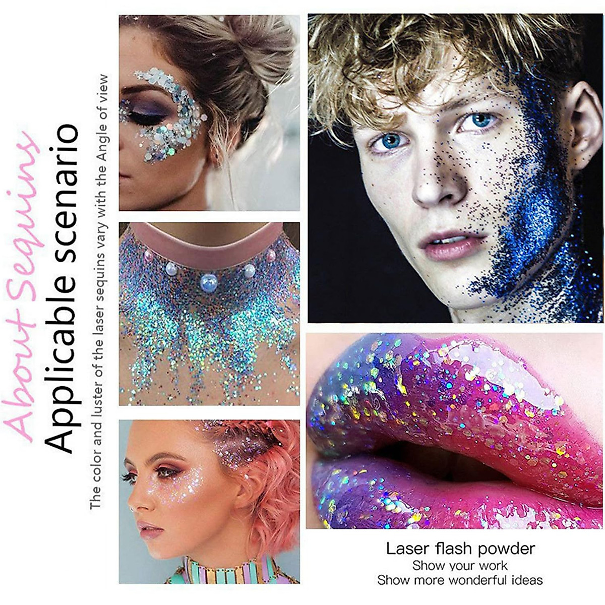 3 Colors Body Glitter Gel,Face & Body Glitter Sequins Shimmer,Mermaid Chunky Glitter,Holographic Sparkling Cosmetic Powder Festival(1+2+5)
