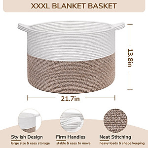 INDRESSME XXXLarge Cotton Rope Basket Woven Baby Basket set of 2