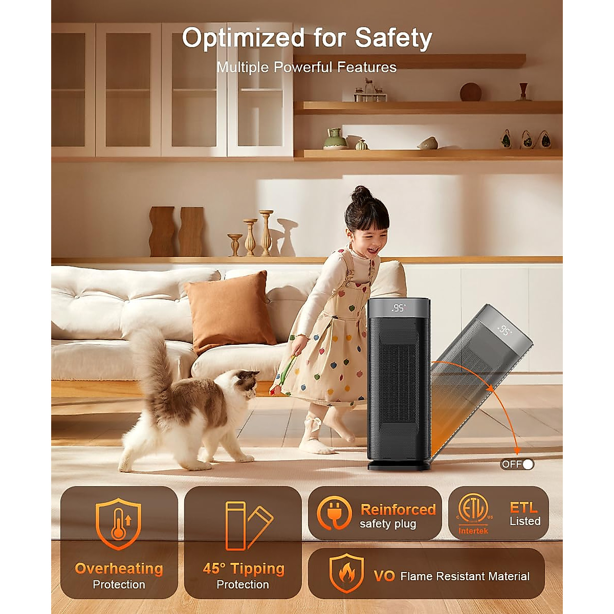 Sunnote Space Heater for Indoor Use, 1500W Electric & Portable Ceramic Heaters with 80°Oscillating, Thermostat, 5 Modes, 24Hrs Timer, Room Heater with Remote, Fast Heating Safe for Office Bedroom Use