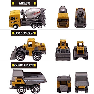 Kids Diecast Construction Vehicles Metal Engineering Cars Set Toys Play Trucks for Boys Age 3 4 Birthday Party Supplies Cake Topper (Pack of 6)