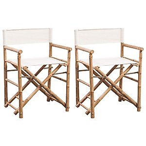 UTSRABFA Conversation Furniture Set Patio Dining Chair Outdoor Club Chair Folding Director's Chair 2 pcs Bamboo and Canvasfor Porch, Balcony, Deck, Patio, Backyard