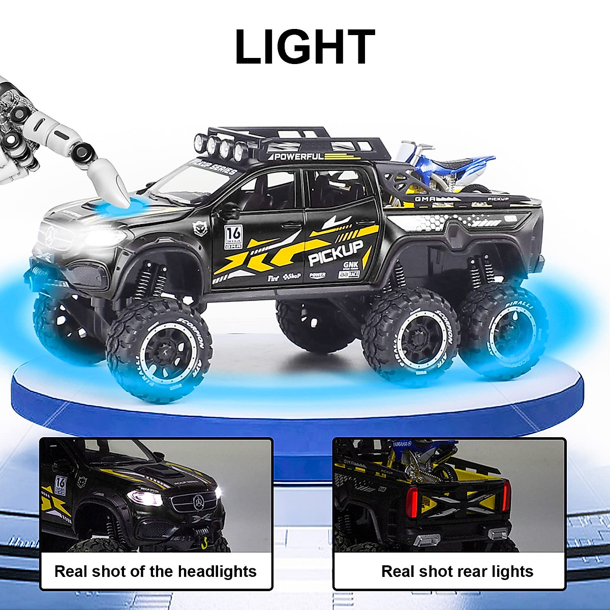 Toy Pickup Truck for Boys - Ford F150 Toy Trucks 1/24 Scale Die-Cast Model Cars with Sound and Light, Toy Cars for 3+ Year Old Boys Girls (Black)