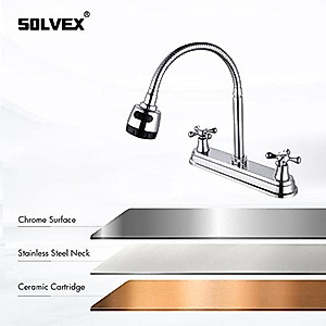 SOLVEX 2 Handle Kitchen Sink Faucet, High Arc 360 Swivel Stainless Steel Pipe 3 Hole Kitchen Faucet, Commercial Modern Chrome Kitchen Sink Faucet with Flexible Spout, SP-80202