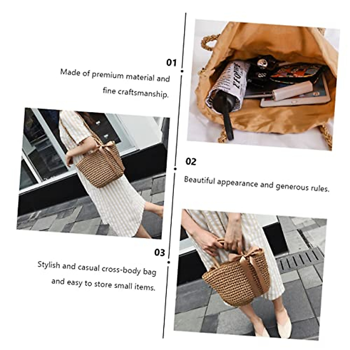 VALICLUD 1pc with Shopping Girls Beach Travel Single Crochet Bags Purses Women- Rattan Woven Cross- Clutch Body Straw for Cross-body Crossbody Storage Shoulder Bag Large Zipper Tote