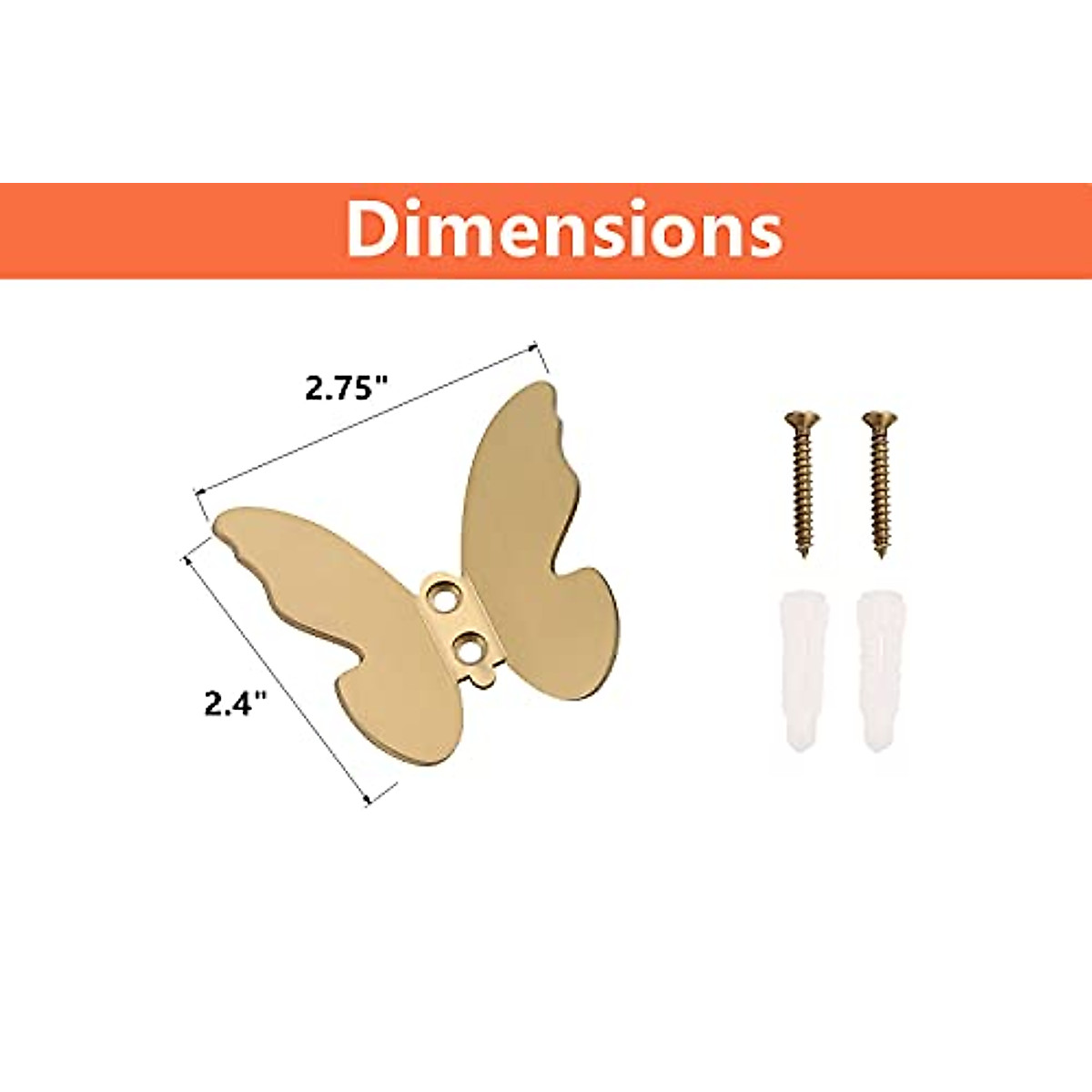 Z metnal Wall Hooks Decorative, Small Modern Gold Brass Hooks, Butterfly Bath Towel Hook, Coat Hat Hooks Robe Hooks for Entry Bedroom, Stainless Steel, Wall Mounted, 2 pcs