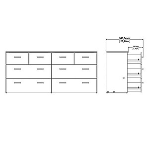 Tvilum 8 Drawer Double Dresser, Oak Structure, White