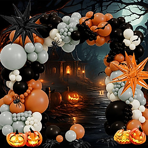 Halloween Balloon Arch Kit - Double Stuffed Orange Black and White Balloons Gray Sand White Star Balloons for Halloween Birthday Party Graduation Father's Day Anniversary Party Decoration