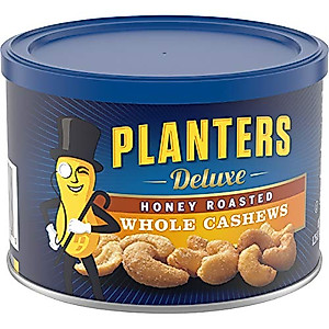 PLANTERS Deluxe Honey Roasted Whole Cashews, Sweet and Salty Snacks, 8.25oz (1 Canister)