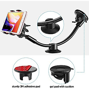 IPOW Upgraded Truck Phone Mount Holder Universal 11 Inches Long Arm Windshield Dashboard Car Mount Cradle with Adjustable X Clamp&Ultra Dashboard Base for Smartphones