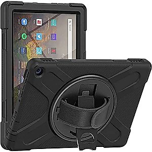 SaharaCase Protection Hand Strap Series Case for Amazon Fire HD 10 (2021) and Amazon Fire HD 10 Plus (2021) [Shockproof Bumper] Kickstand Rugged Protection Anti-Slip Grip - Black