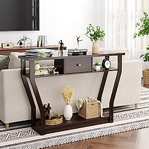KOTEK 47'' Console Table with Storage Drawer and Shelves, Narrow Sofa Table, Accent Foyer Table, Entryway Table for Hallway, Living Room, Easy Assembly (Coffee)