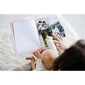 Pearhead First 5 Years Chevron Baby Memory Book With Clean-Touch Baby Safe Ink Pad To Make Baby's Hand Or Footprint Included, Newborn Milestone And Pregnancy Journal, Pink