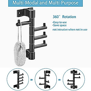 Rotating Coat Hooks for Hanging with 4 Swivel Arms,Multiple Bathroom Wall Mounted Towel Hooks,Heavy Duty Wall Clothes Hooks,Wall Coat Rack Hat Hooks,Shower Sponges Bathrobe Key Holder Hanger (Black)
