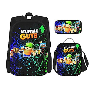 Stumble Guys Backpack Bookbag School Backpacks With Lunch Bag Box And Pencil Case 3 in ONE For Boys Girl