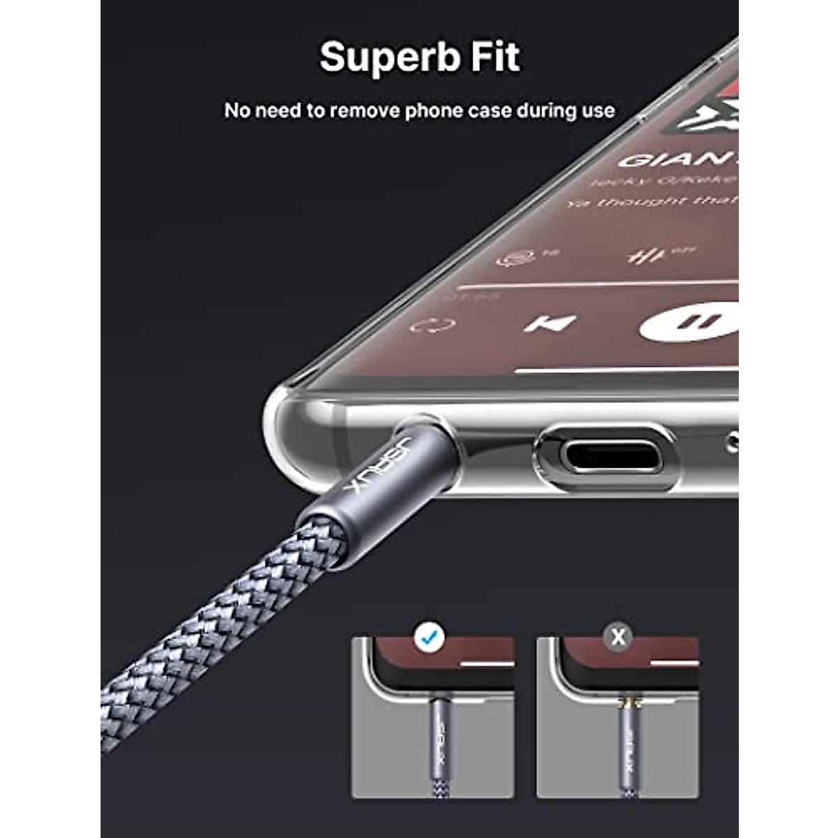 JSAUX RCA to 3.5mm Cable, 【6.6ft/2M】 Aux to RCA Headphone Male to Male Jack Adapter Nylon Braided 1/8 to RCA Audio Y Cord for Smartphones, MP3, Tablets, Speakers, HDTV -Grey