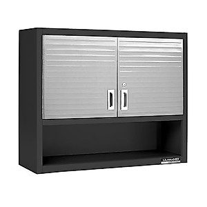 Seville Classics UltraHD Solid Steel Rolling Lockable Metal Storage Wall Cabinet Locker Organizer w/Adjustable Shelves for Garage, Warehouse, Office, Classroom, 36" W x 12" D x 30" H, Satin Graphite