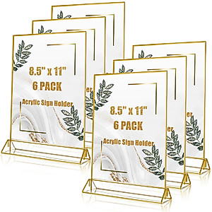 Oungy 6 PCS Acrylic Sign Holder 8.5x11 Gold Picture Frame Double Sided Flyer Holder Table Menu Holder Display Stand for Wedding Table Number Menu Holder