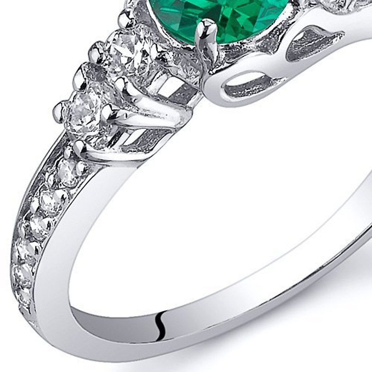 PEORA Simulated Emerald Solstice Ring for Women 925 Sterling Silver, 5mm Round Shape, Comfort Fit, Size 7