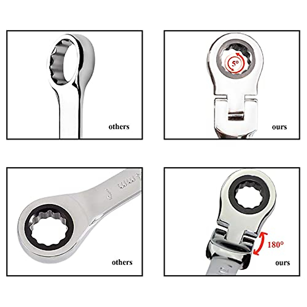 TR TOOLROCK 12pcs Flex Head Ratcheting Wrench Set- 8-19mm Metric Ratchet Combination Wrenches CrV Gear Spanner Set