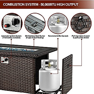 Vicluke 44in Porpane Fire Pit Table, Gas Fire Table for Outside with CSA Certification, 50,000 BTU Auto-Ignition Aluminum Propane Fire Pit with Lid, Cover, Glass Beads（Brown）