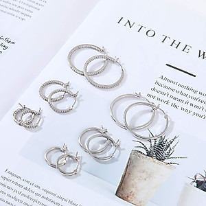 Gacimy Sterling Silver Hoop Earrings for Women, 14K White Gold Plated Hoops with 925 Sterling Silver Post, 20mm White Gold and Cubic Zirconia Medium Hoop Earrings for Women