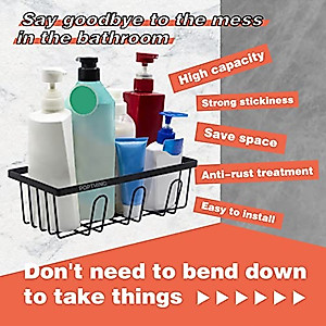 PoPThinG Shower Caddy, Bathroom Storage Shelf, Shampoo Organizer Basket with 3 Hooks and 2 Paste Adhesive. Large Capacity, Not Easy to Fall. Rust Proof Metal Shower Rack, Kitchen Storage. ( Black )