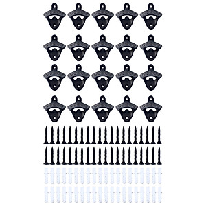 Homend 20Pack Cast Iron Wall Mount Bottle Openers, Mounting Hardware Included, Vintage Rustic Bar(Wood Block is not Included)