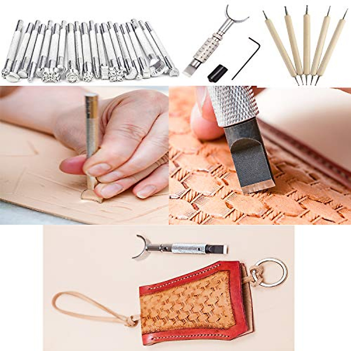 Dorhui 372 Pieces Leather Crafting Tools,Leather Tools Leather Working Tools and Supplies, Leather Craft Stamping Tool, Prong Punch, Hole Hollow Punch, Matting Cut for DIY Leather Artworks