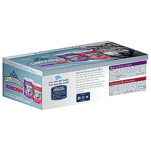 Blue Buffalo Wilderness High Protein, Natural Adult Wet Dog Food Variety Pack, Beef & Chicken Grill and Chicken & Salmon Grill 12.5-oz Cans (8 Count- 4 of Each Flavor)