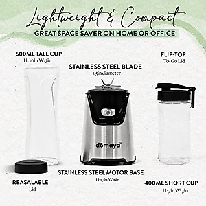 Personal Compact Bullet Blender with BPA-Free 400mL Short Blender Cup and 600mL Tall Cup, Portable Blender for Shakes and Smoothies, Mini Blender for kitchen with Extractor Blade - Domaya