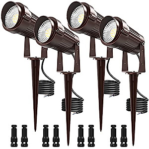 iCreating Low Voltage Landscape Lights - LED Outdoor Landscape Lighting 12 Volt Warm White Landscape Spotlight Waterproof Landscape Spot Lights 12V for Path Driveway Garden Lawn Lighting (4Pack)