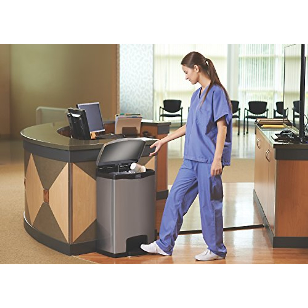 Rubbermaid Commercial Products Impressions Metal Step On Trash Can, Front Step, 13 GAL, Stainless Steel Black, Indoor for Hospitals/Office Spaces/Restaurants